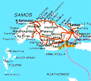 Samos island in North Aegean sea, Greece